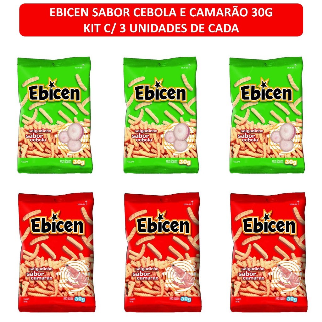 Kit com 6 Salgadinho Ebicen Sabores Misto Camarão/Cebola 30g | Shopee ...