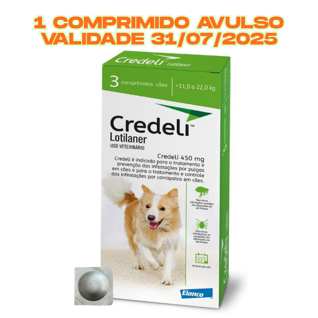 Credeli Antipulgas e Carrapatos Cães de 11 a 22kg 450mg 1 Comprimido ...