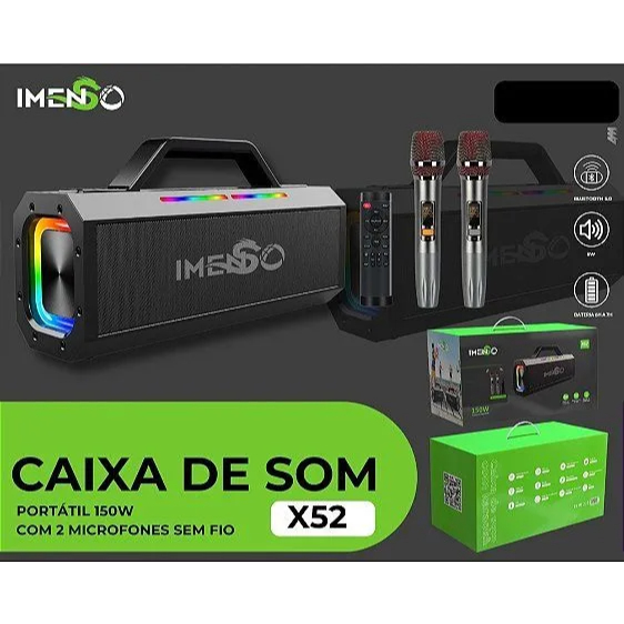 Caixa de Som X52 Imenso 140w Bateria 18000mah com Microfone e Controle ...