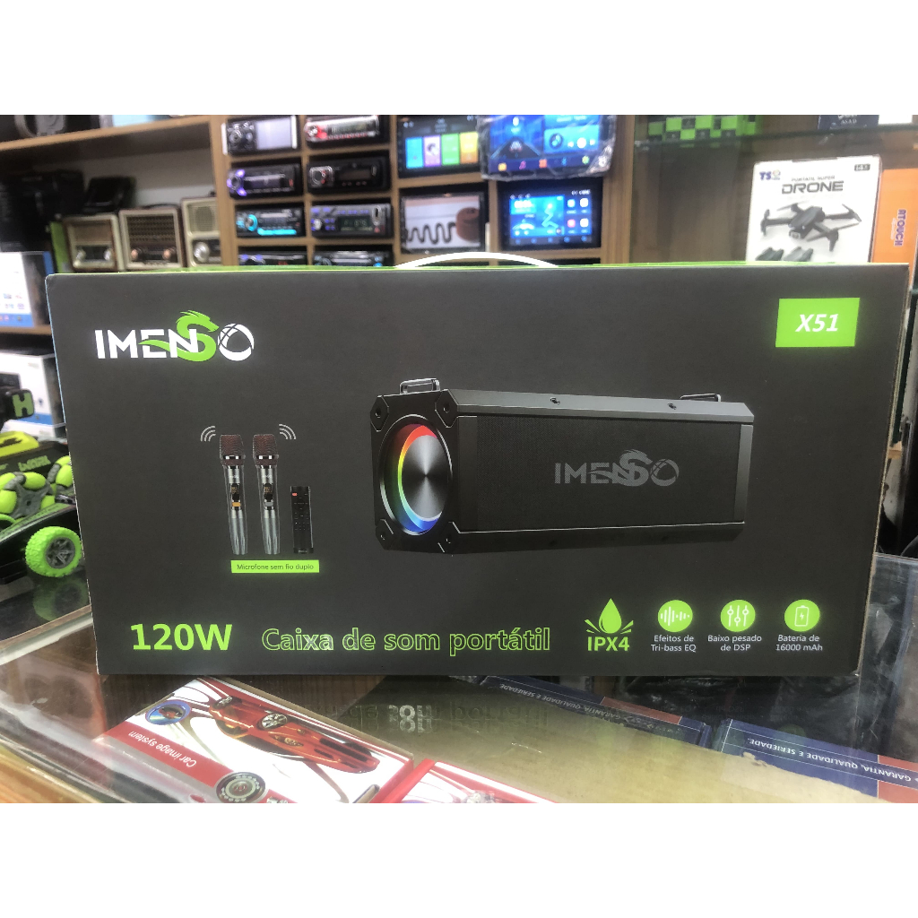 Caixa de Som X52 Imenso 140w Bateria 18000mah com Microfone e Controle ...