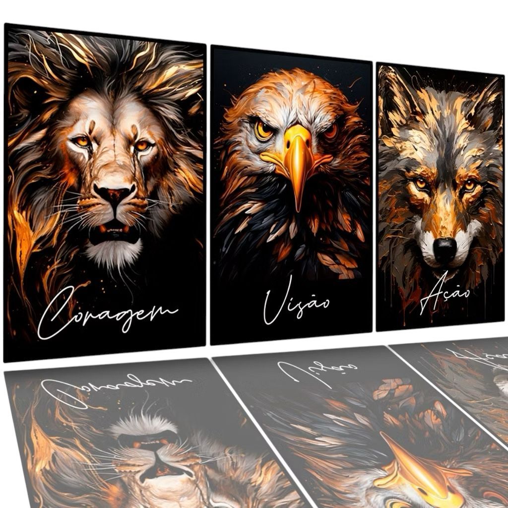 Quadro Decorativo Grande Força, Foco e Determinação Leao Águia Lobo ...