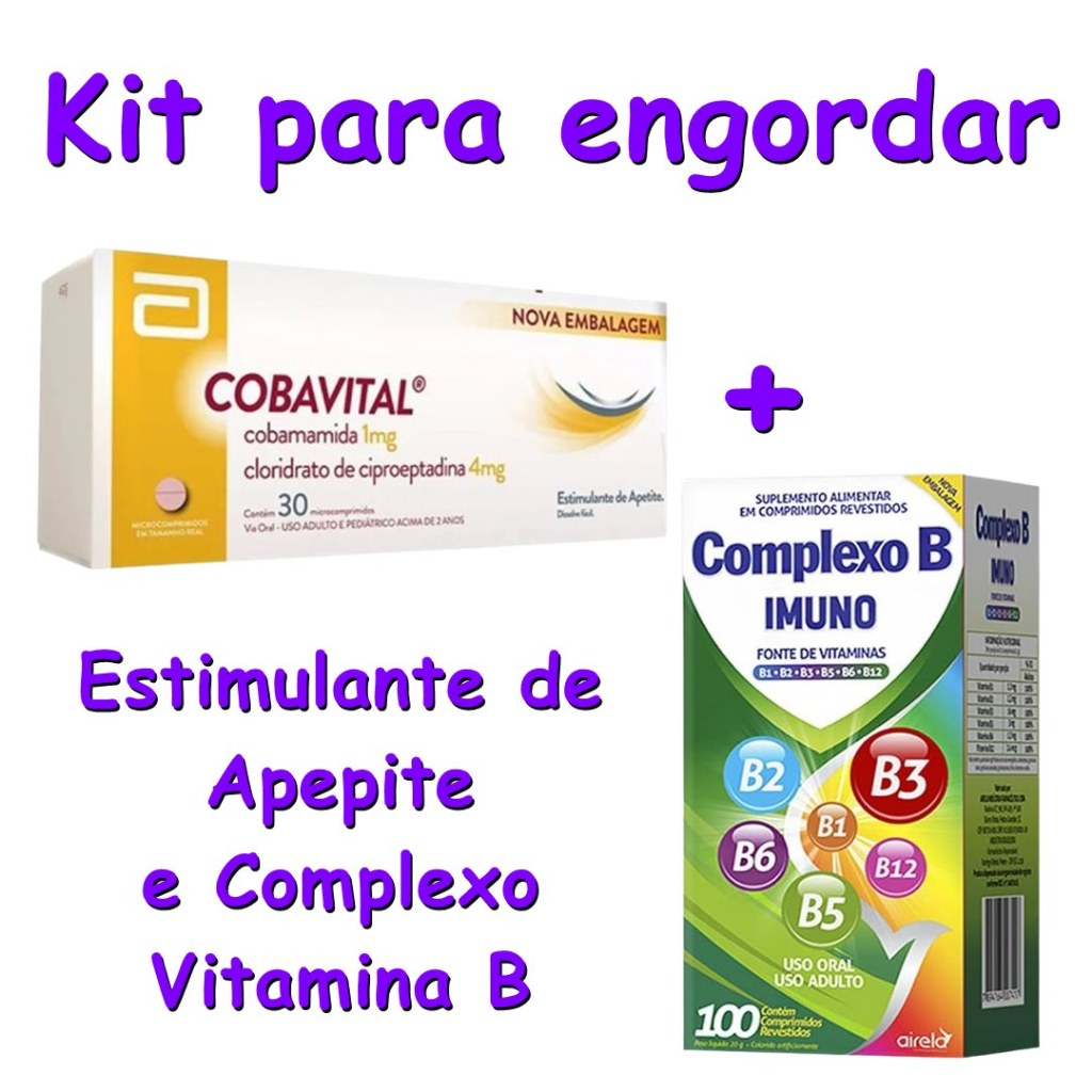Kit Engordar Cobavital c/30 cpr + Complexo B c/100 cpr Estimula Apetite | Shopee Brasil