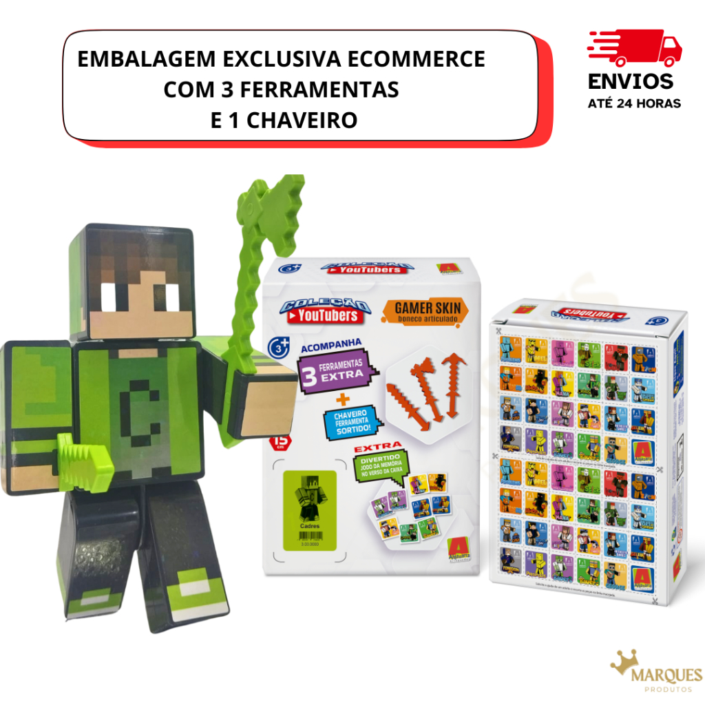 Boneco Cadres 15 cm Com 3 Ferramentas e 1 Chaveiro Minecraft Original ...