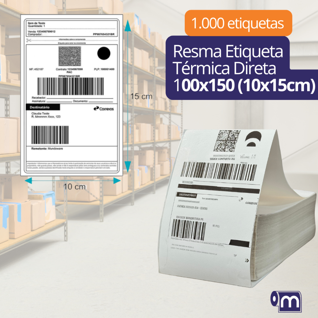 Bloco 1000 Etiquetas Térmicas 10x15 CM 100x150mm Para Envios E-Commerce ...