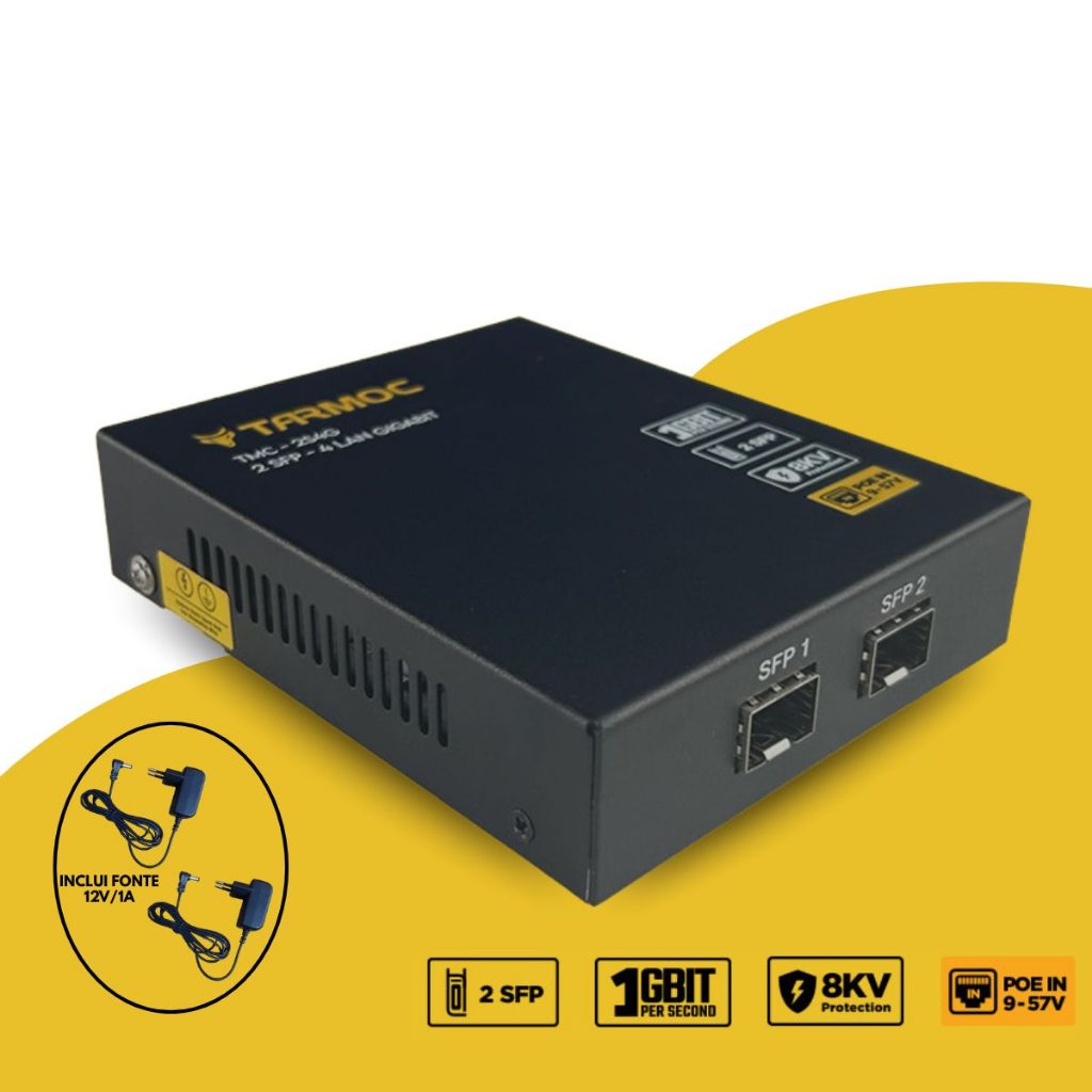 CONVERSOR DE MÍDIA FIBRA ÓPTICA TARMOC TMC-2S4G-P-V1 4 PORTAS RJ-45 ...