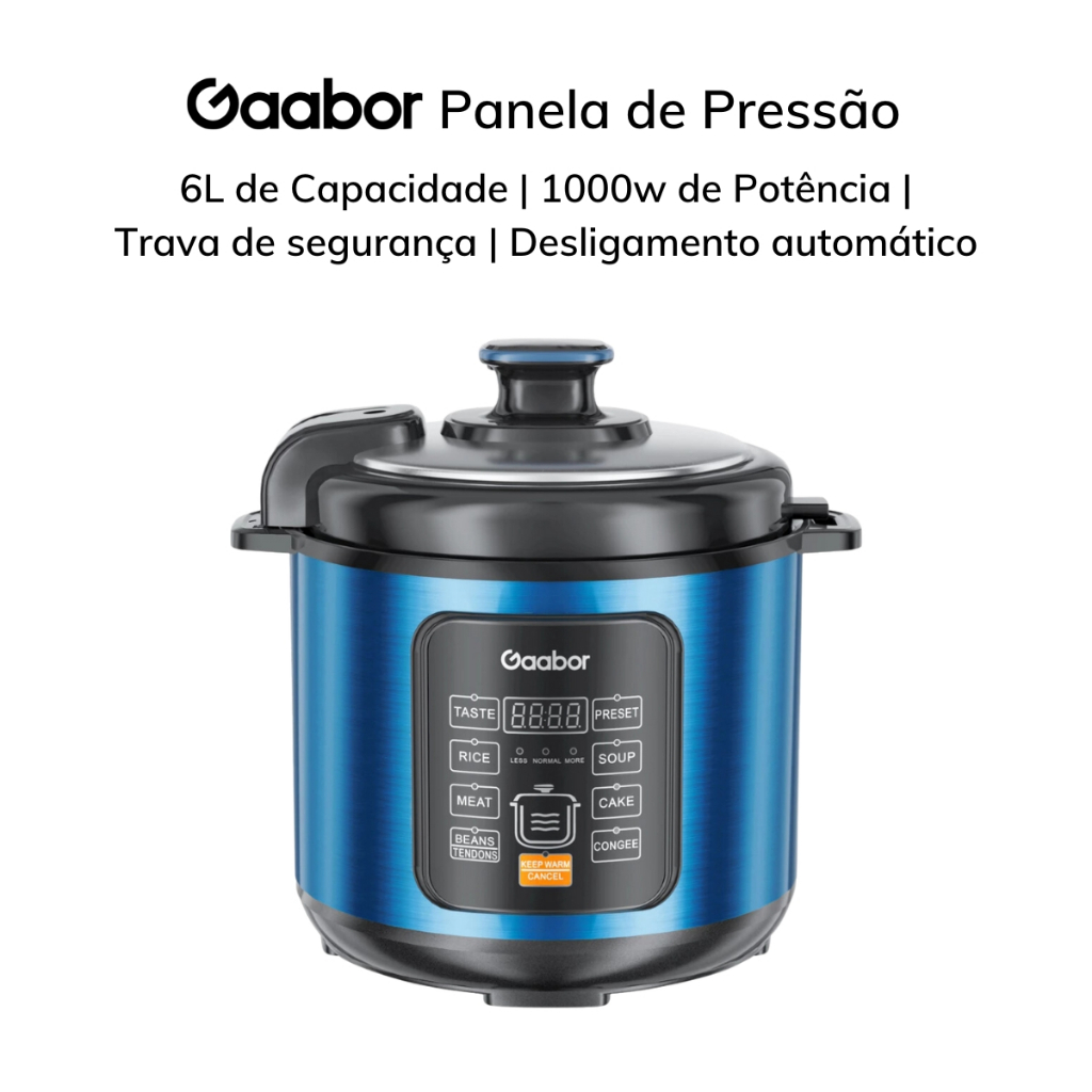 Panela Pressão Elétrica Gaabor 6L | 1000W | 8 Funções | Multifuncional ...