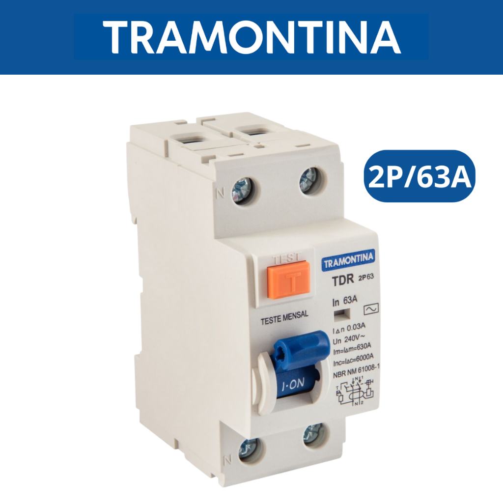 Disjuntor DR 2P 63A 30mA 6KA Tramontina Interruptor Diferencial Bipolar 63A TDR | Shopee Brasil