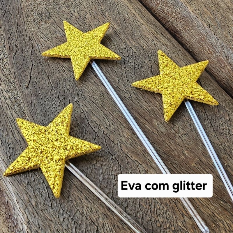 kit topper estrela em eva com glitter para docinhos, cupcakes e bolos ...