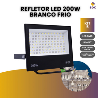 Kit 5 Refletor Ip66 Led Holofote 200w Bivolt Forte Luz Branco Frio | Shopee Brasil