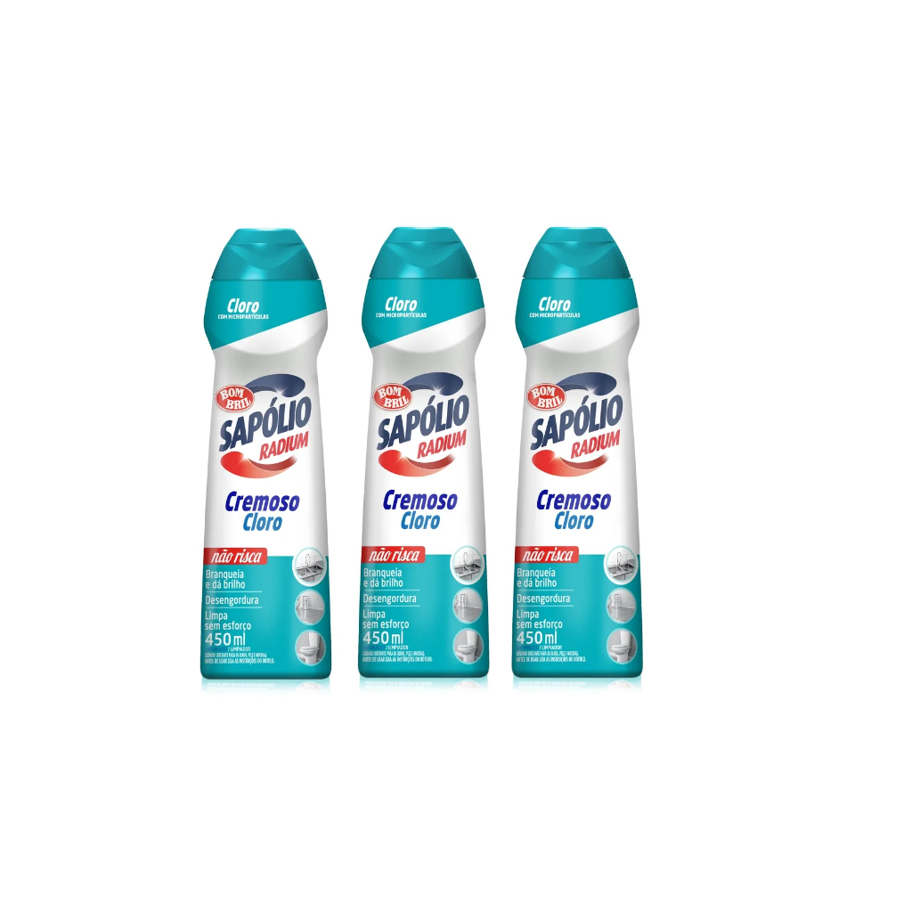 Kit 3 Saponáceo Cremoso Sapólio Radium Cloro Frasco Grande 450ml ...
