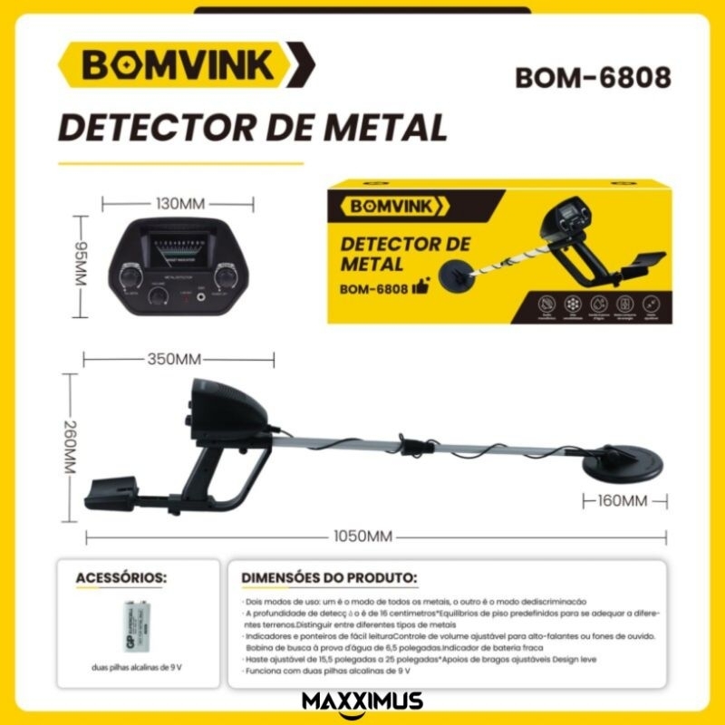 Detector de Metais Profissional Bom Vink BOM-6808 – Multi-Frequência ...