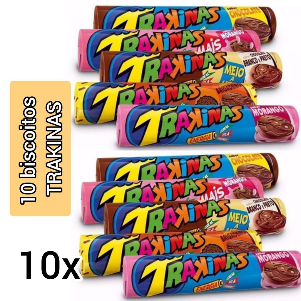 Bolacha Recheada Trakinas Biscoito Vários Sabores Kit 10 Pacotes 126g ...