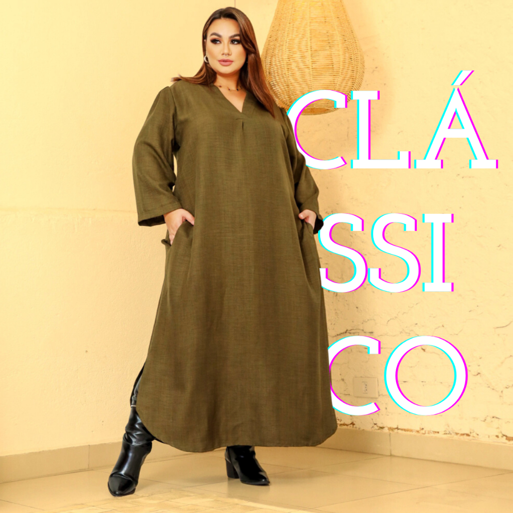 Vestido Preto Curvy Linho Longo Decote V Elegante Lia Rosa | Shopee Brasil