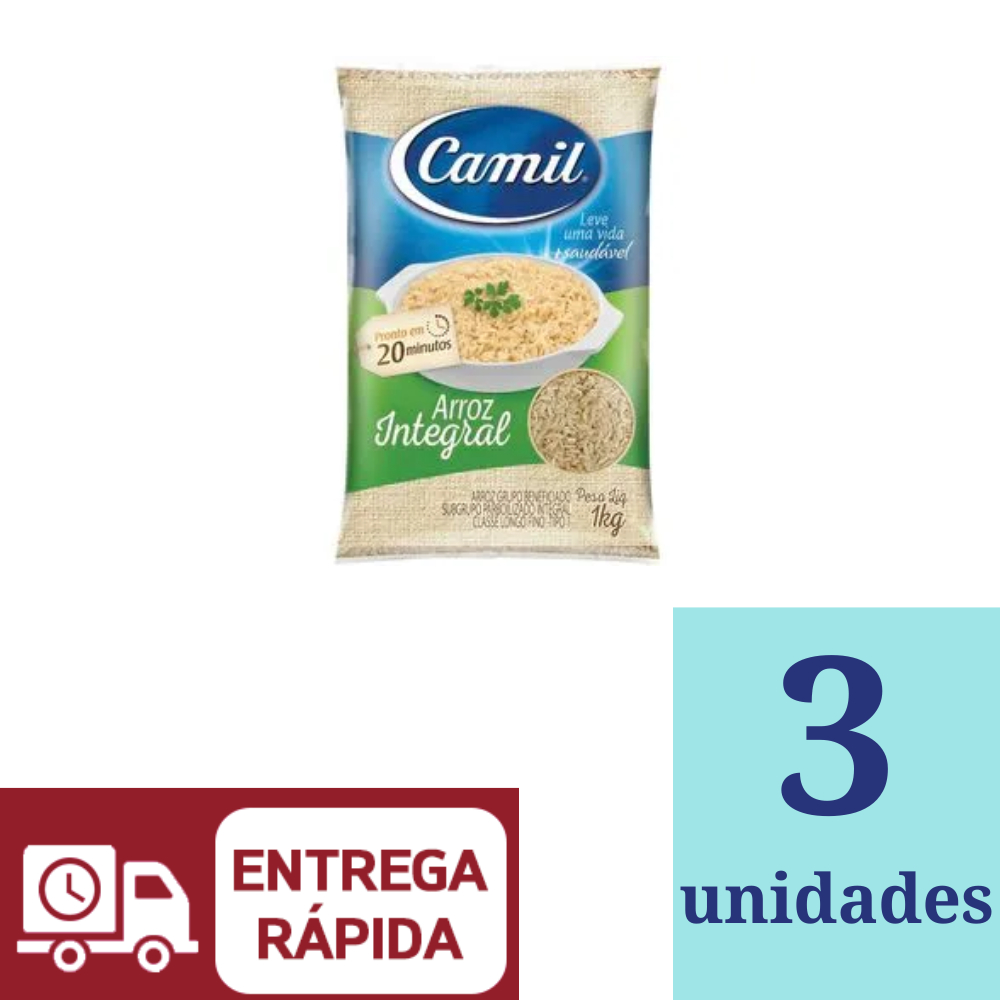Arroz Camil Integral Pacote com 1kg – 3 UND | Shopee Brasil