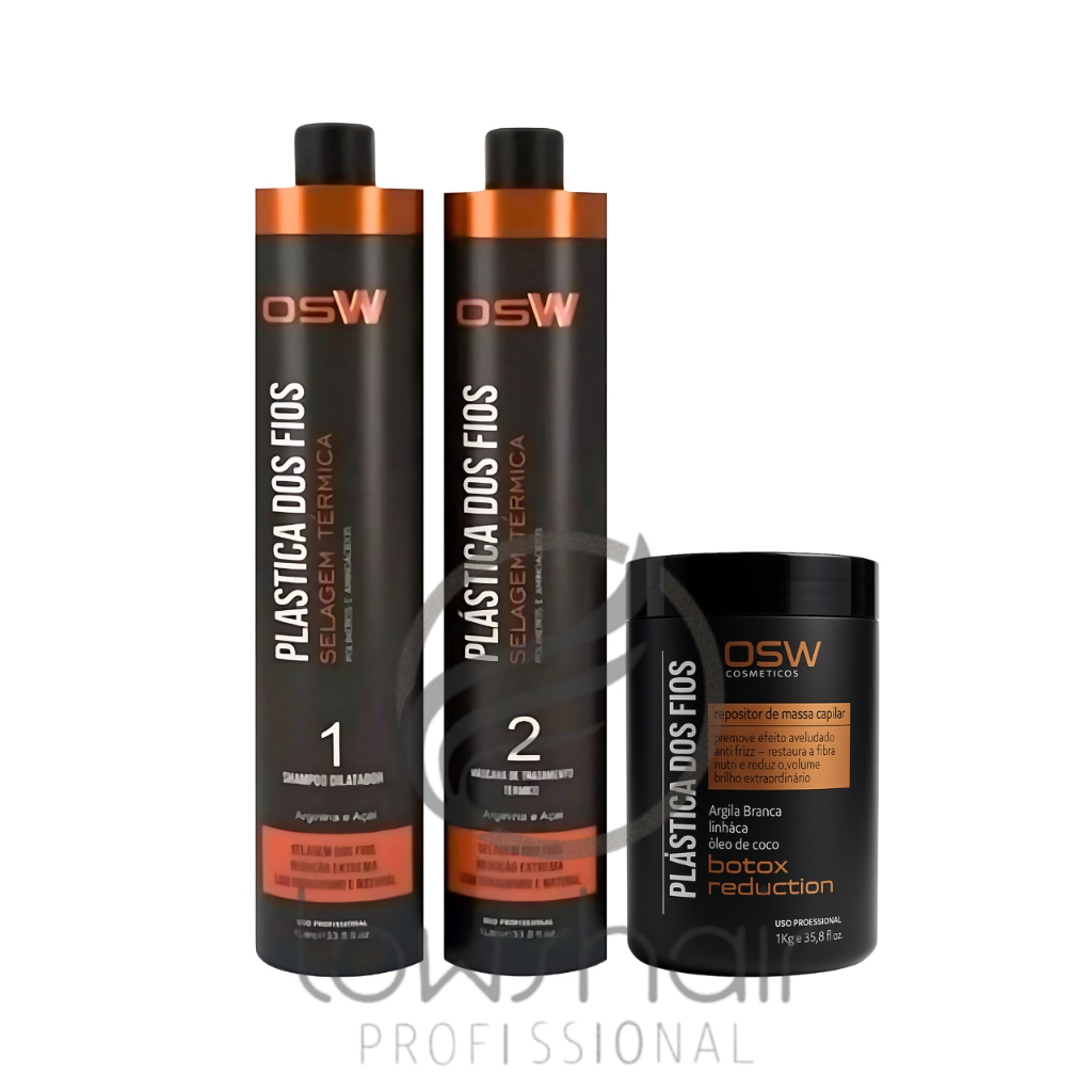 Plástica dos Fios OSW – Kit Shampoo + Ativo Alisante + Máscara Redutora ...