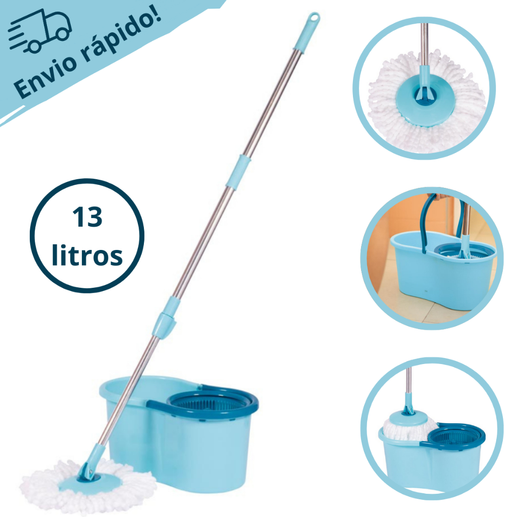 Mop Giratorio Limpeza Pratica Balde Centrifuga com Alça Azul Mor 13 ...