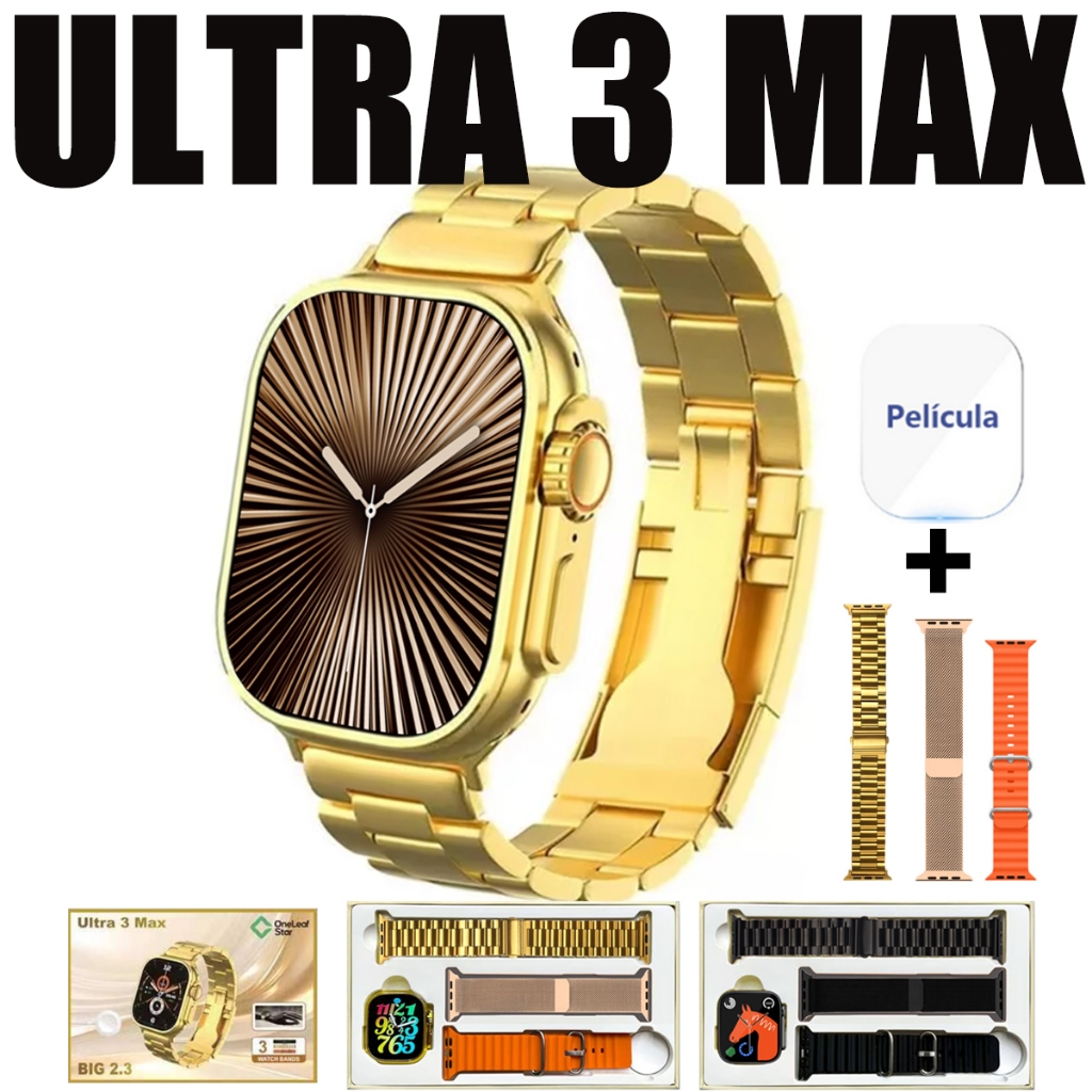 Smartwatch Ultra 3 MAX Gold Relógio Inteligente Sem Fio Smartwatch ...