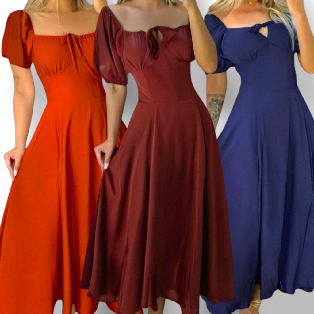 Vestido Midi Camponesa Boho Floral Feminino – Verão/Outono Inverno ...