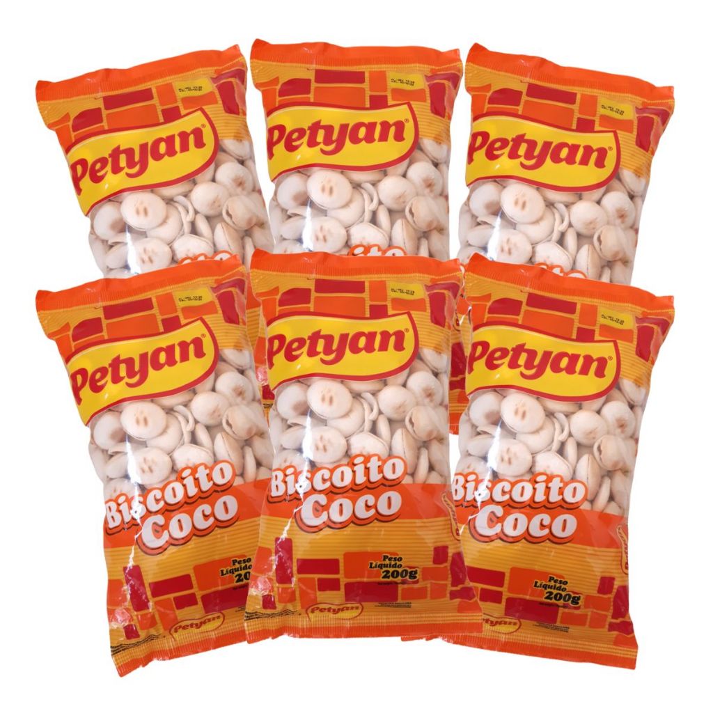 Kit c/6 Biscoito de coco Pocazoi Petyan Coquinho 200g | Shopee Brasil