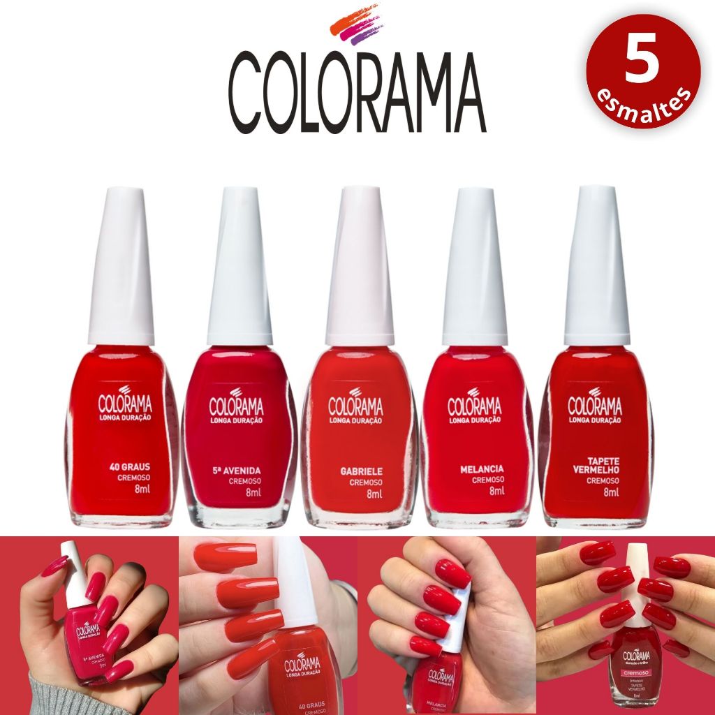 Kit 5 Esmaltes Vermelhos Colorama Cremoso Tons Vermelhos Atacado ...