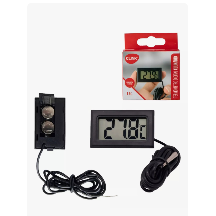 Termômetro Digital Culinário Com Sensor 1 Metro Com Bateria | Shopee Brasil