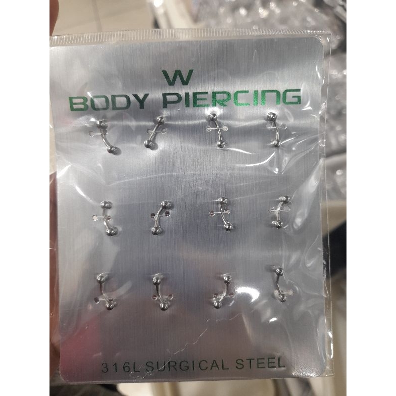 Cartela de Piercing Curvo Bolinha Prata Kit 12 Piercings Sobrancelha ...