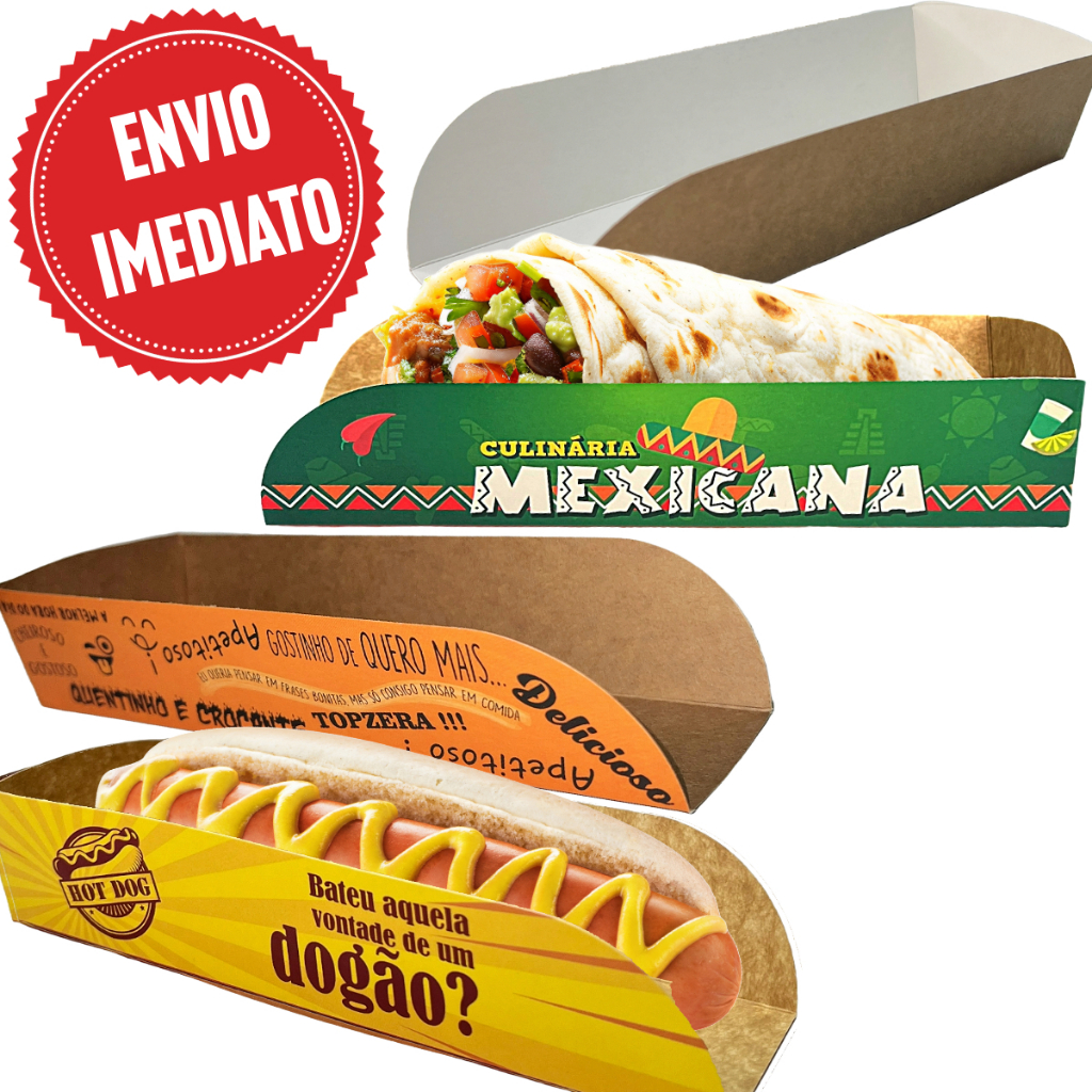 200 unid - Embalagem Caixa Suporte para Hot Dog Cachorro Quente ...