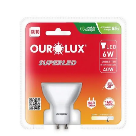Kit 10 Lâmpada SuperLed GU10 6W Bivolt 6500K Branca Fria OUROLUX | Shopee Brasil