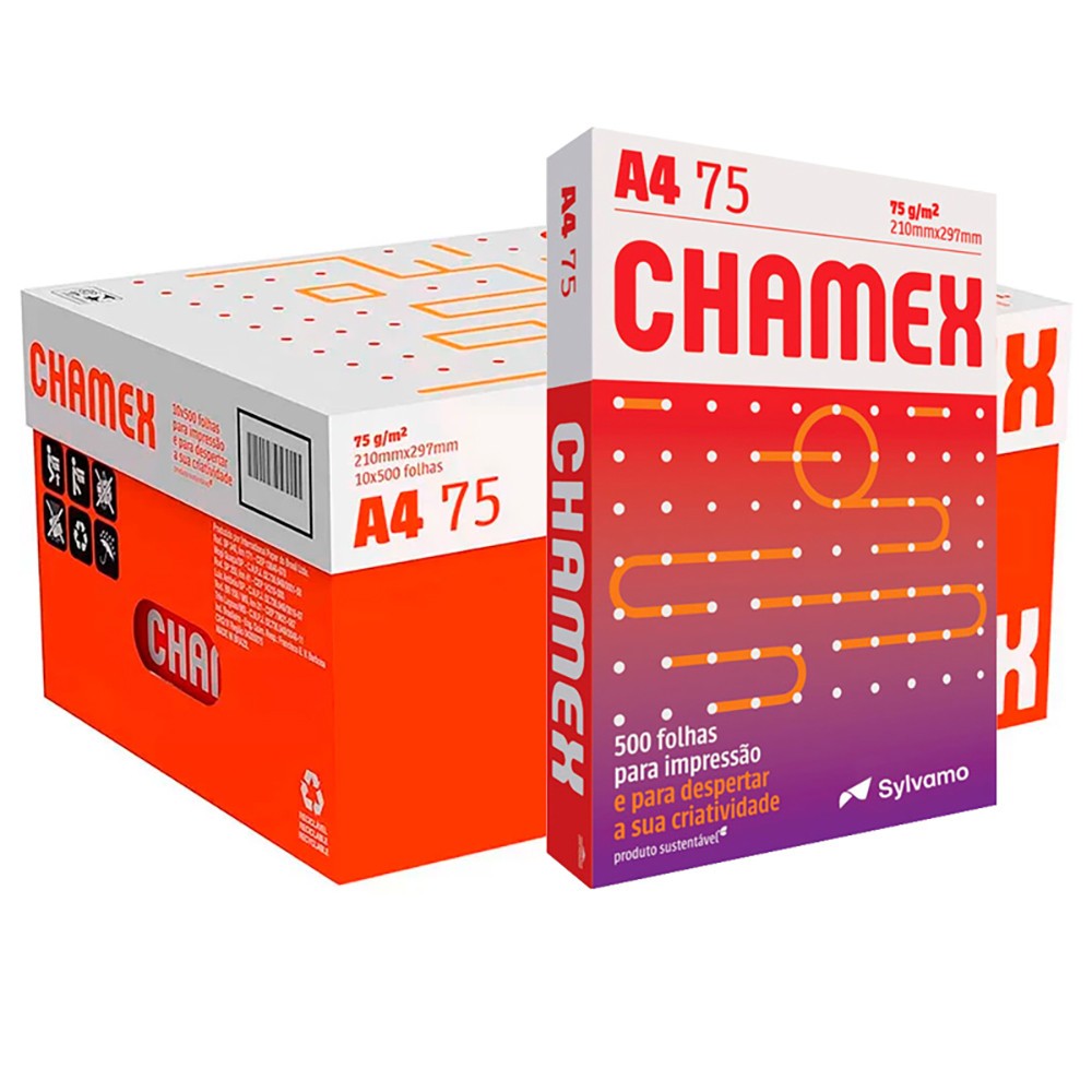 Papel sulfite A4 75g 210x297 Caixa com 10 resmas 5000 Folhas Chamex ...