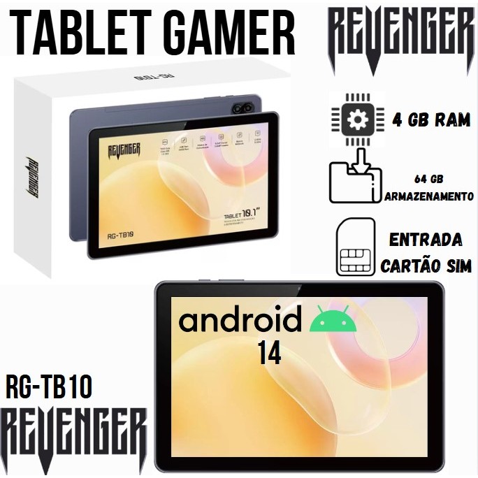 Tablet Gamer de 10 Polegadas da Revenger RG-TB10 com 4GB RAM e 64GB Armazenamento | 2.4/5.0Ghz ...