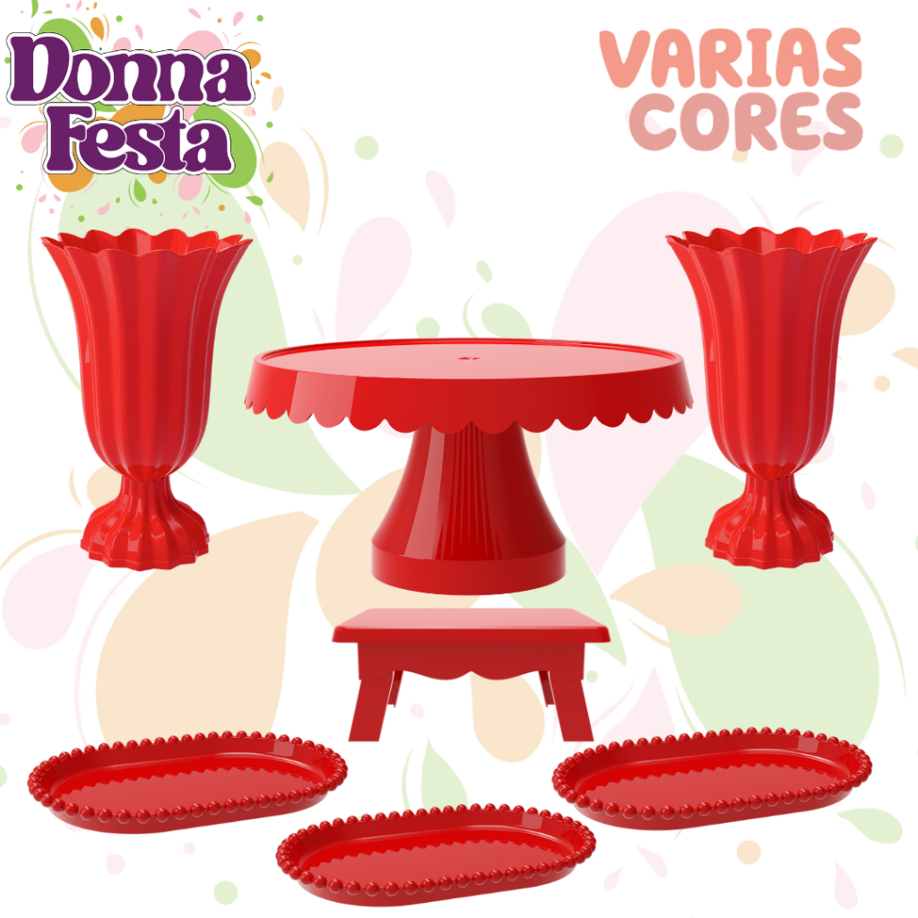 Kit Completo de Festa com 1 Boleira Popi Plus, 2 Vasos Popi, 1 Mesinha ...