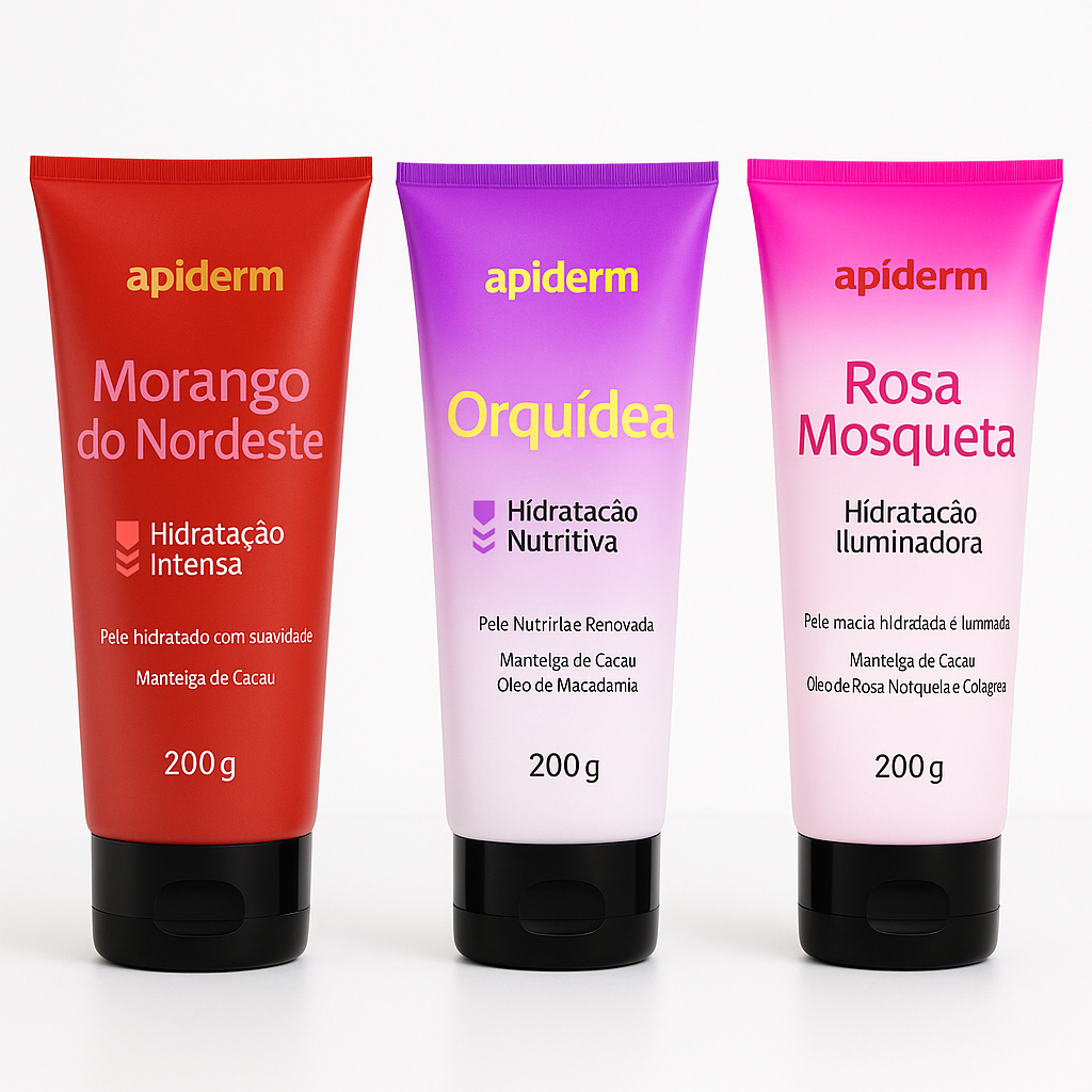 Kit 3 Hidratantes Loção Corporais - Apinil 200g Apiderm - Fragrâncias ...