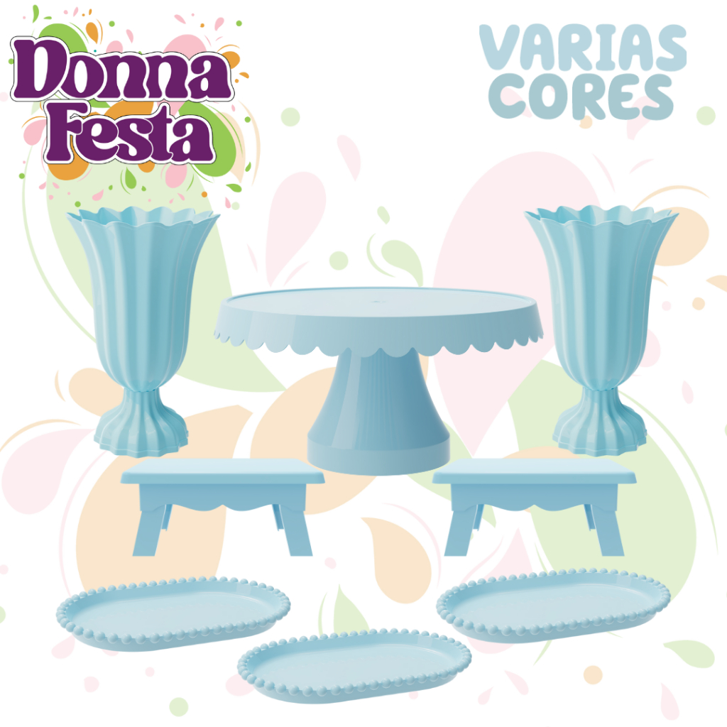 Kit Completo de Festa com 1 Boleira Popi Plus, 2 Vasos Popi, 2 Mesinhas ...