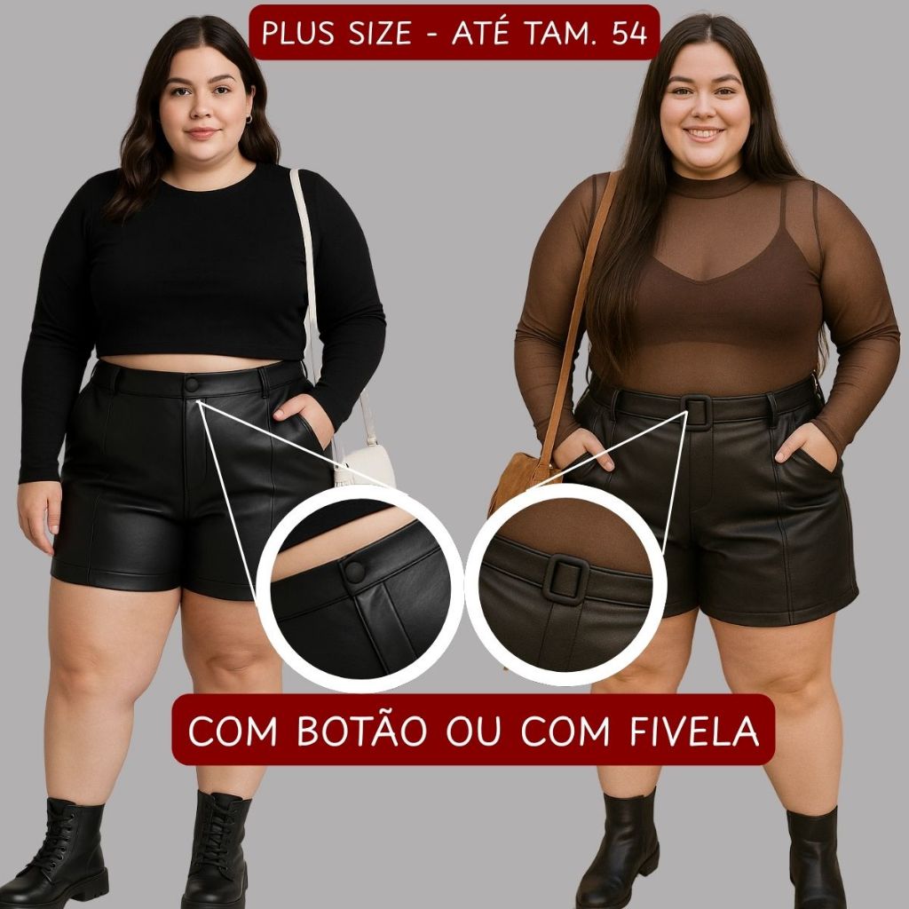 Plus Size Short Couro Fake Feminino Cintura Alta G1 Ao G3 Moda ...