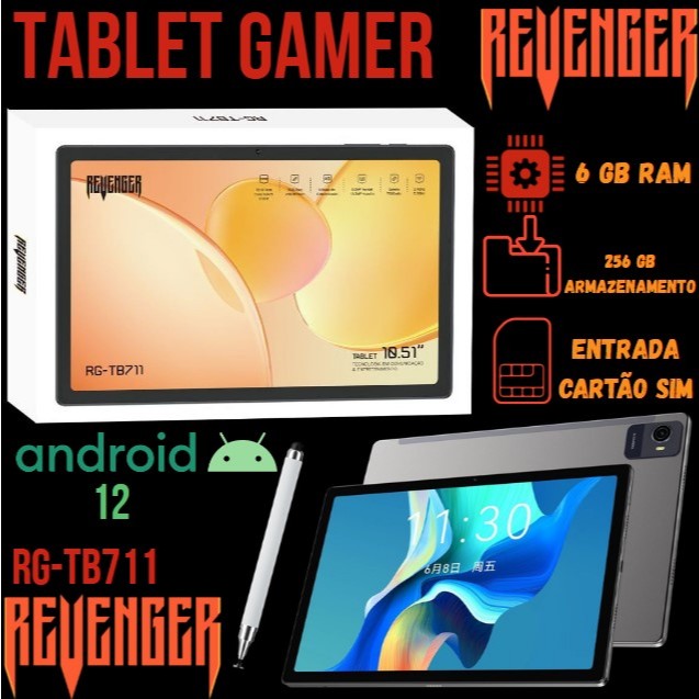 Tablet 10 Polegadas Gamer Revenger RG-TB711 com Capa, caneta e Película ...