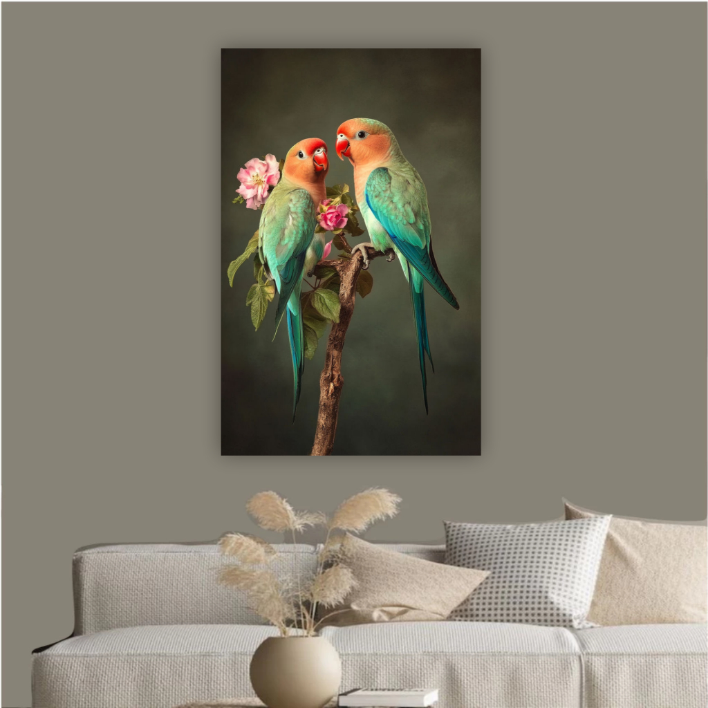 Quadro decorativo pássaros ringneck passarinho casal decoração para ...
