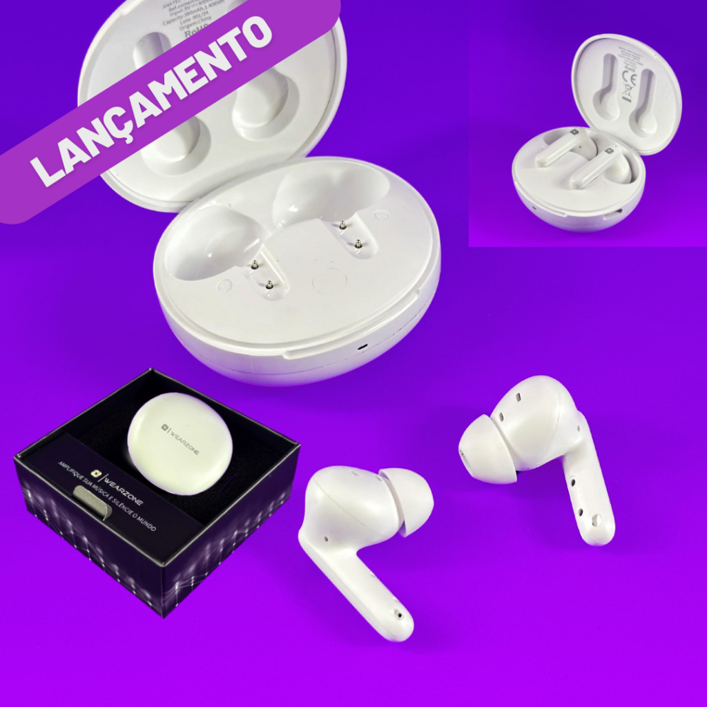 Fone Bluetooth Wearzone Cancelamento de Ruído Ativo TWS WZ06 ANC ENC ...