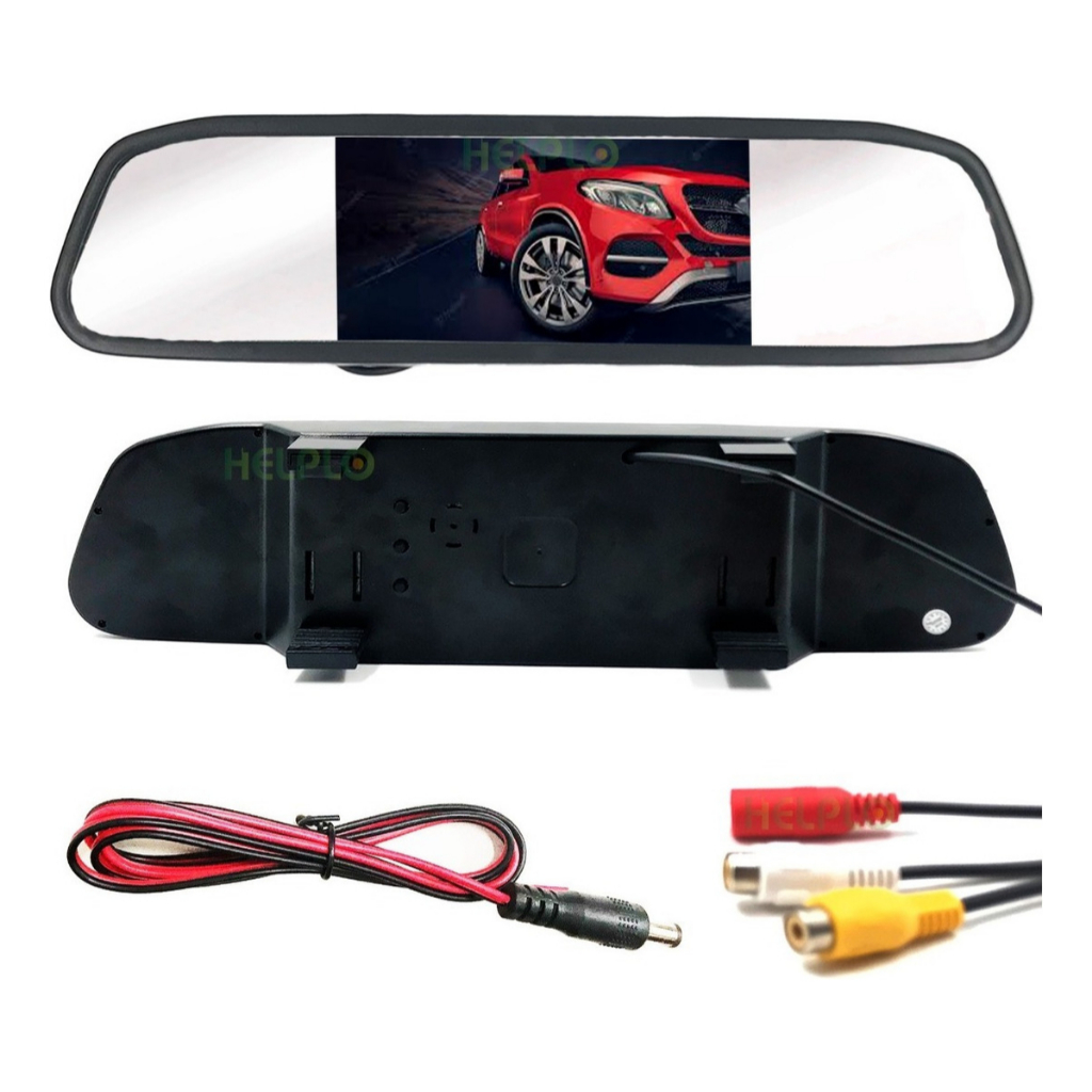Monitor de Retrovisor com Tela LCD 4,3” Entrada AV Dupla, Compatível com Câmera de Ré, 12V/24V ...