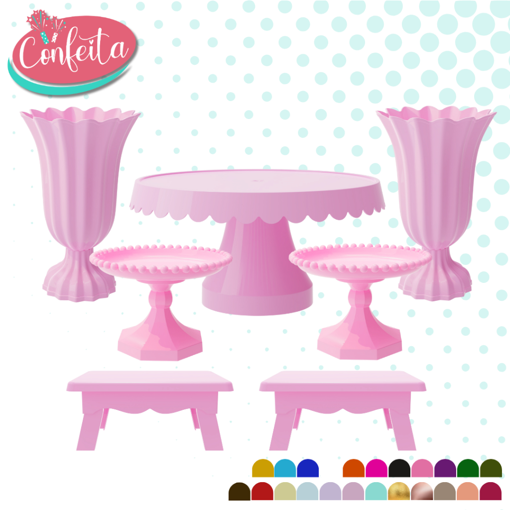 Kit Completo de Festa com 1 Boleira Popi Plus, 2 Vasos Popi, 2 Mesinhas ...