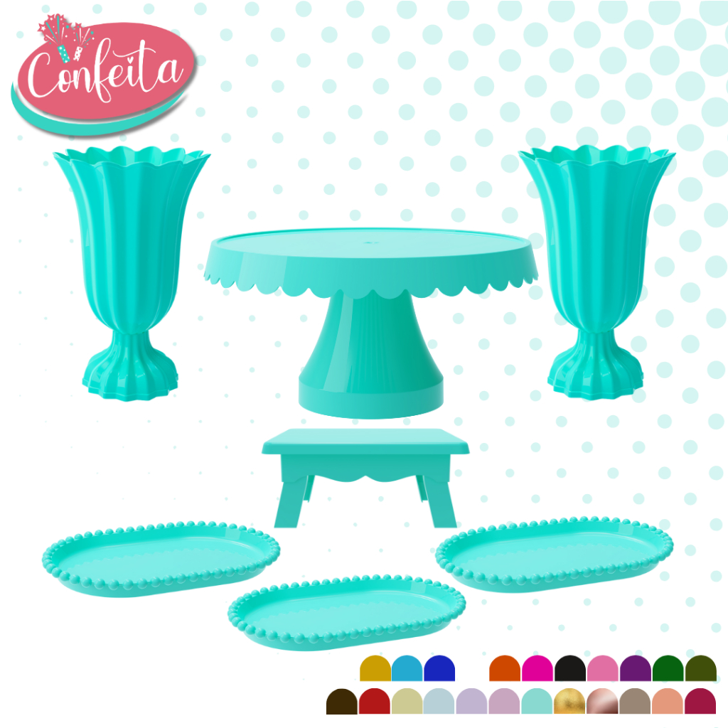 Kit Completo de Festa com 1 Boleira Popi Plus, 2 Vasos Popi, 1 Mesinha ...