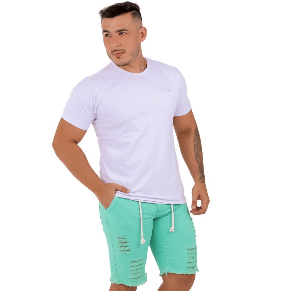 Bermuda jeans masculina cor ciano | Shopee Brasil