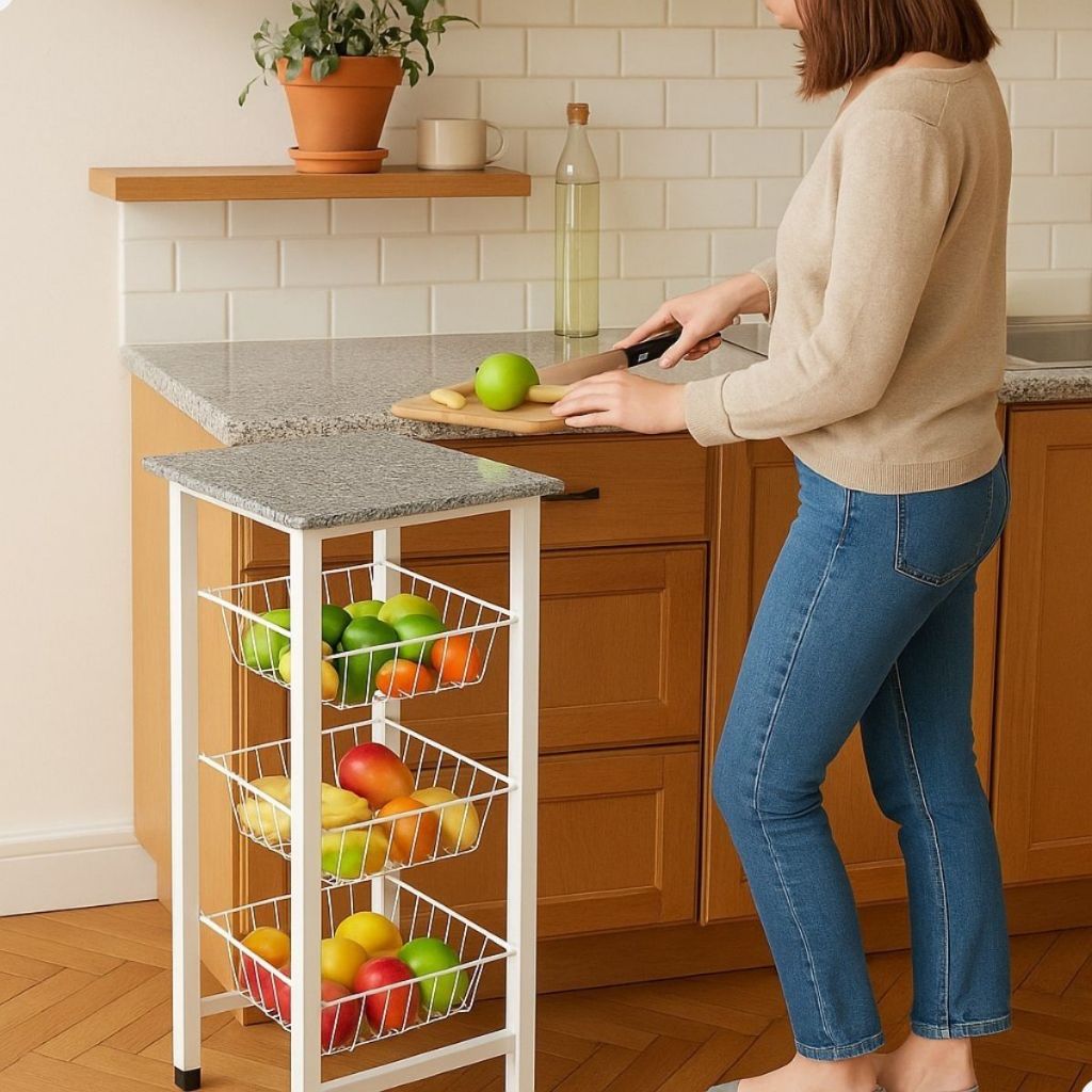 Fruteira Multiuso com Tampo Resistente 3 Cestos e Suporte para Micro ...