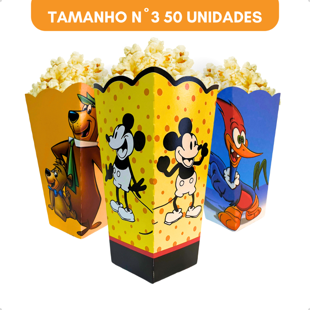 Kit 50 Caixa de Pipoca Caixinha Nº 3 Caixinha Embalagem Decorada Festas ...