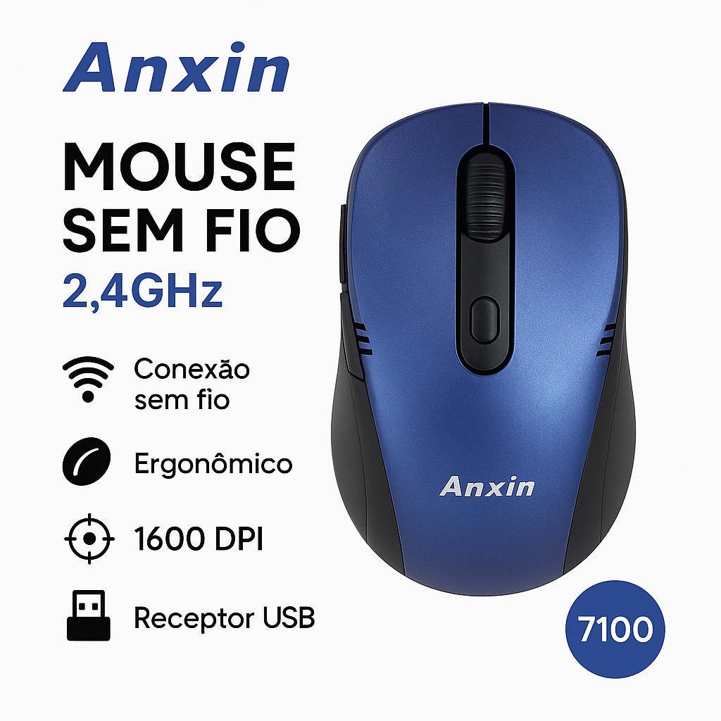 Mouse Sem Fio Anxin 2.4GHz com Receptor USB – Conforto, Precisão e ...