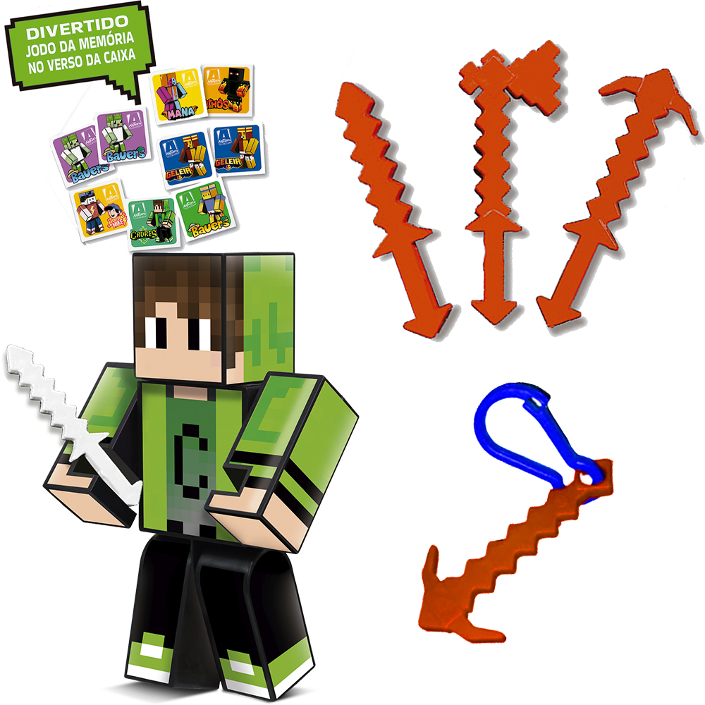Cadres Boneco Articulado Minecraft Gamer Skin 15cm Jogo Memória + 3 ...
