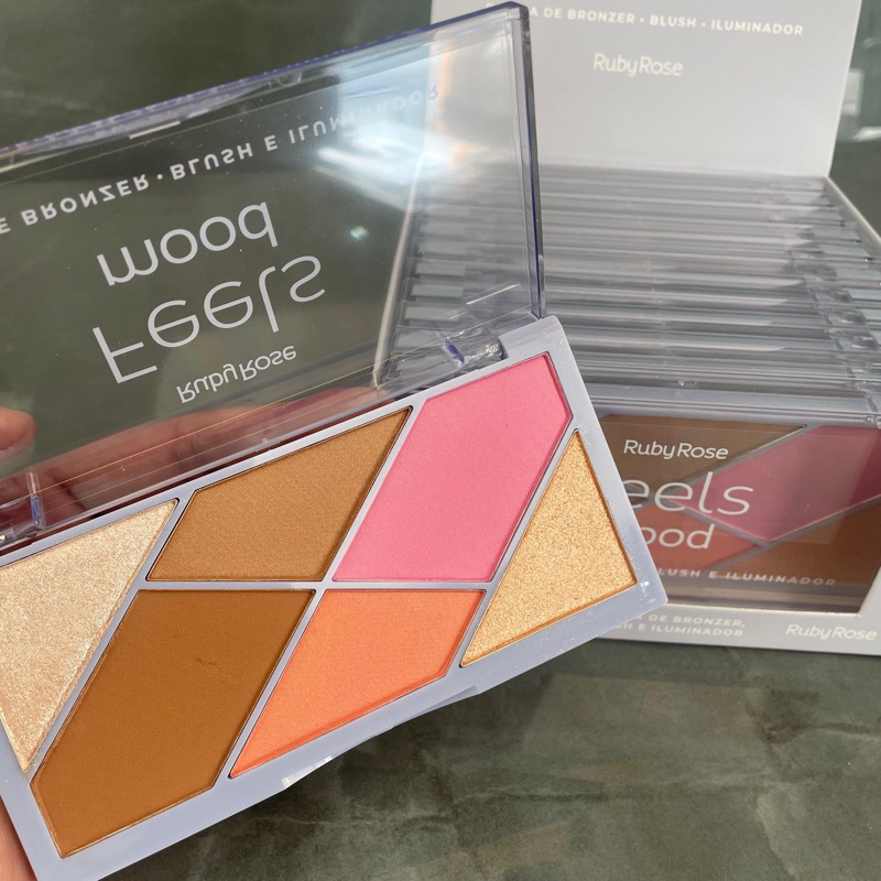Paleta Ruby Rose Feels Mood Bronzer Blush e Iluminador 3 em 1 Multifuncional | Shopee Brasil