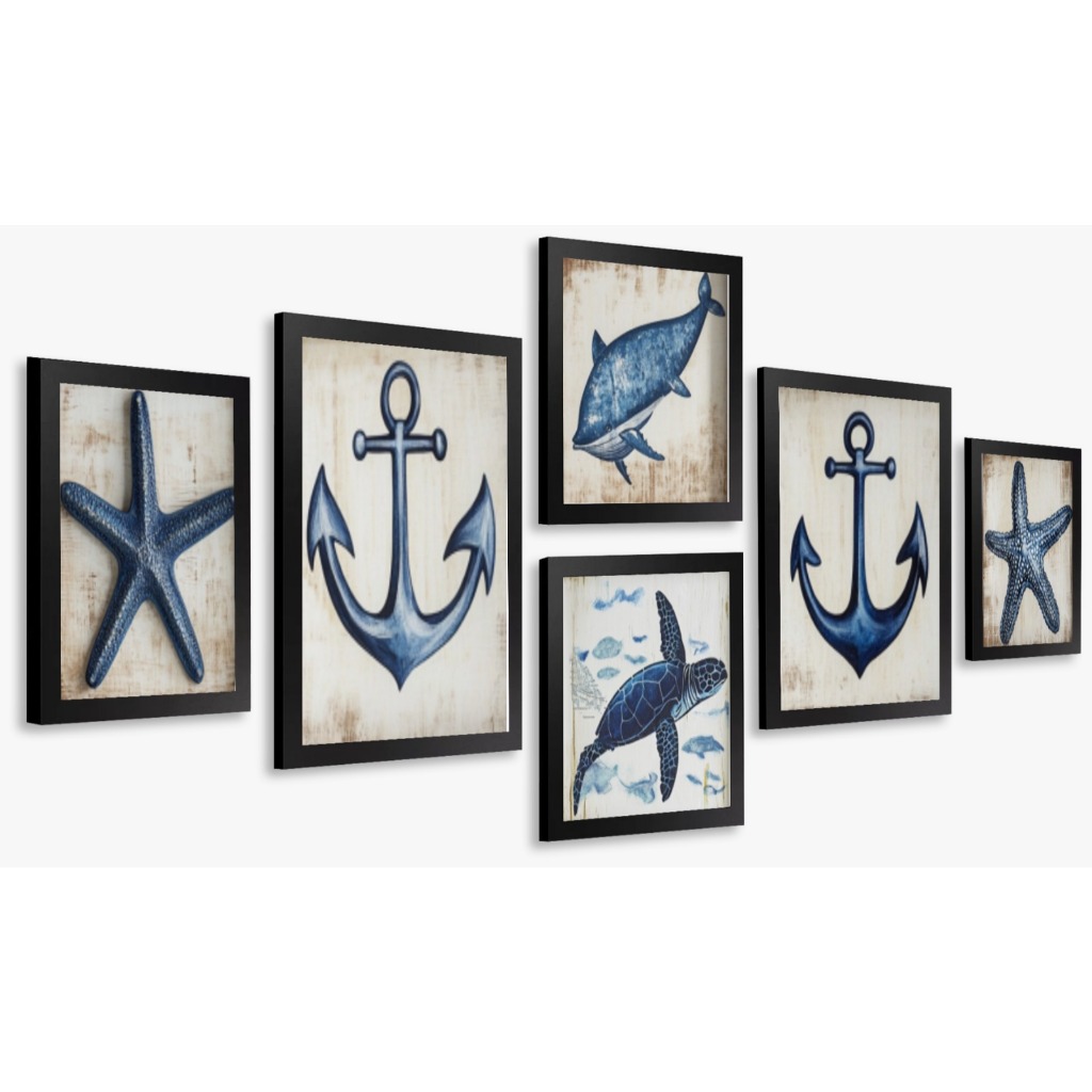 Kit quadro decorativo para lavabo banheiro cozinha fundo do mar praia ...