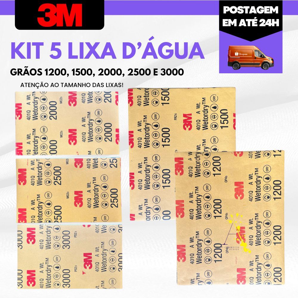 5 Unid Lixa D'água 3M - grãos 1200, 1500, 2000, 2500 e 3000 401Q ...