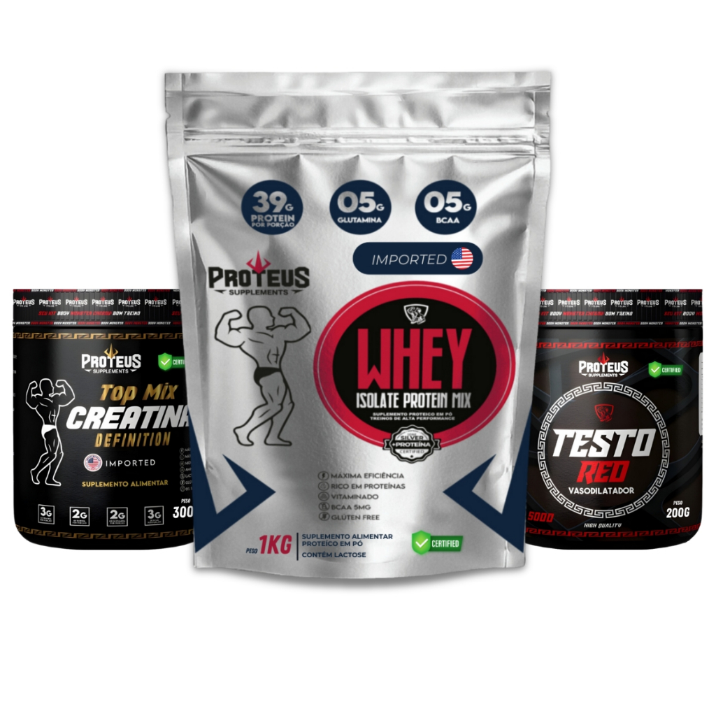 Kit Suplemento Alimentar Proteus Whey Protein Isolado 1kg + Creatina ...