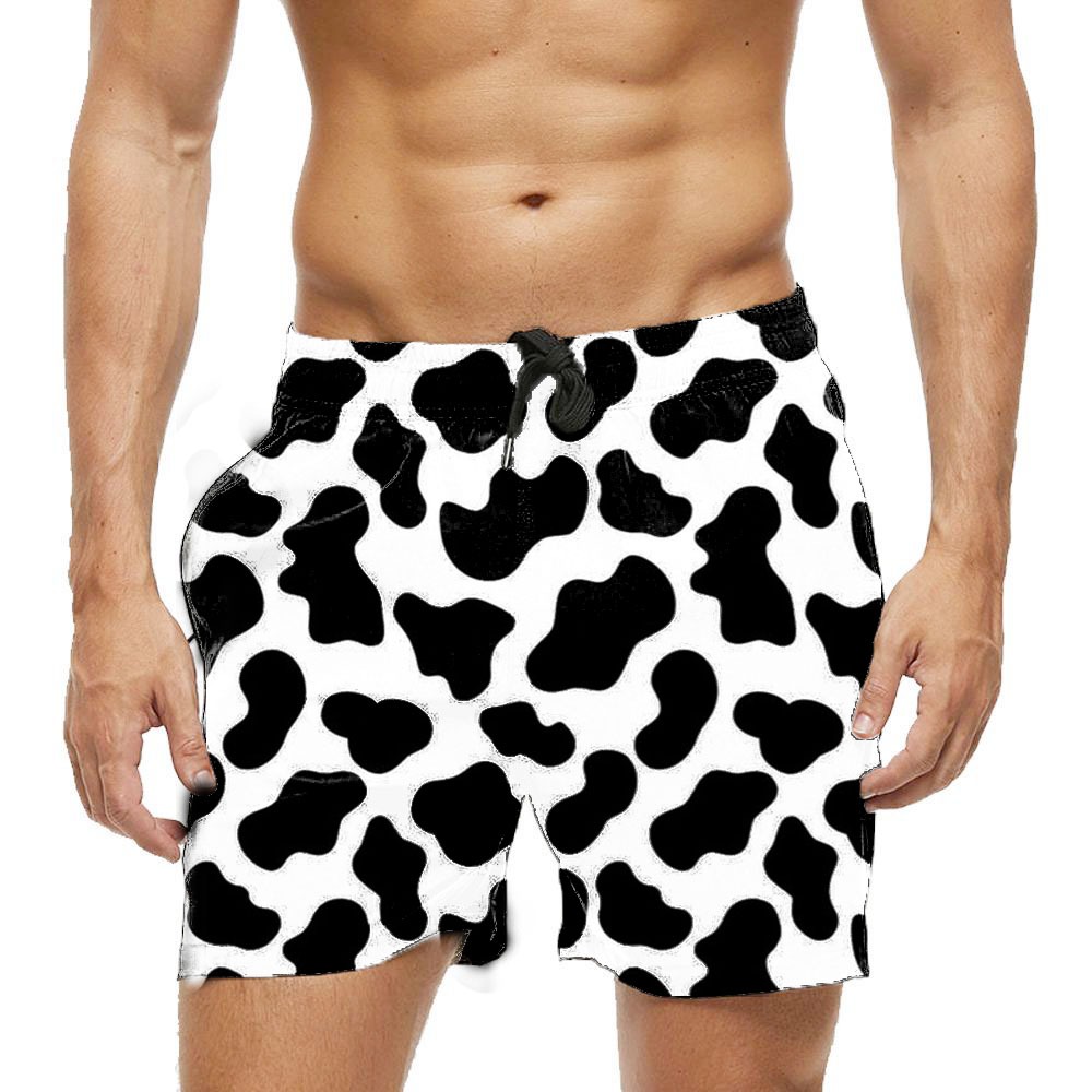 Shorts Bermuda Calção Praia Verão Manchas Vaca Cow Preto | Shopee Brasil